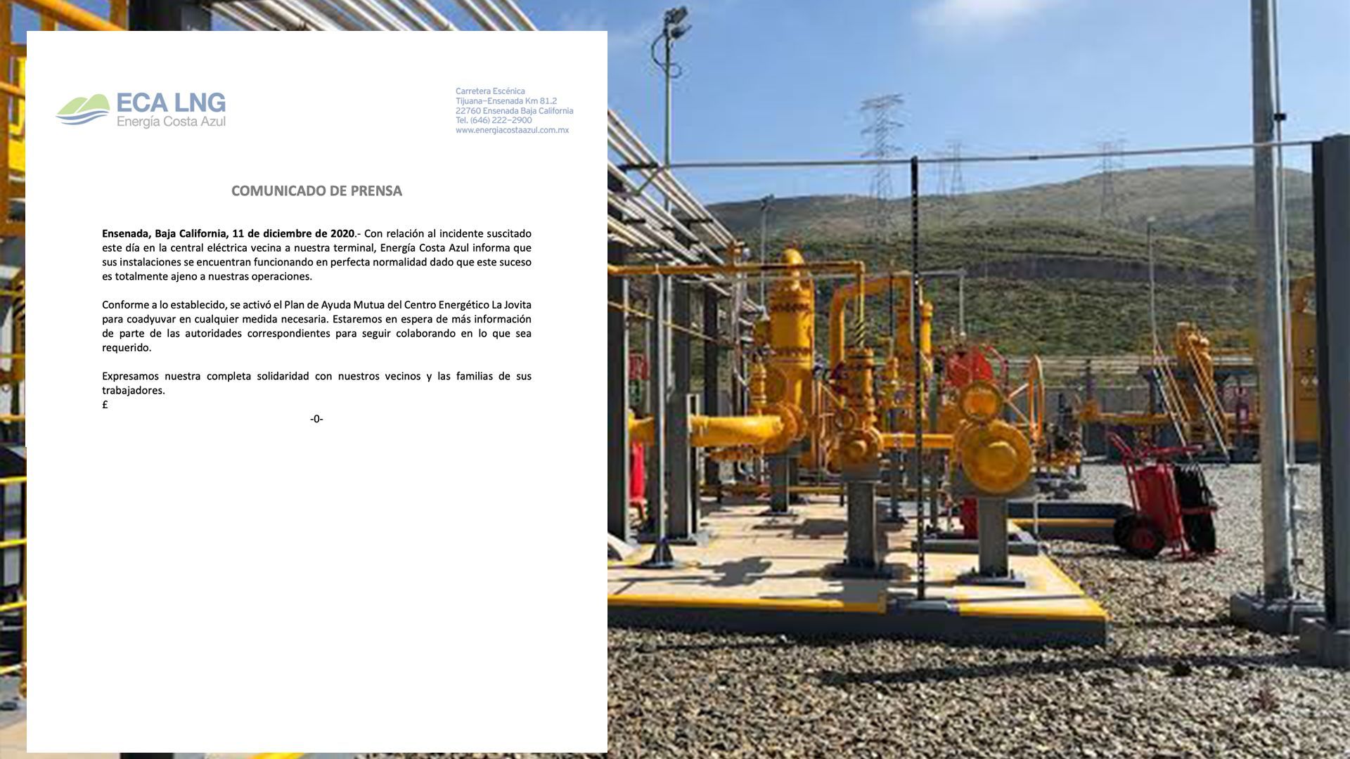 Energía Costa Azul opera con normalidad tras explosión en Planta La Jovita